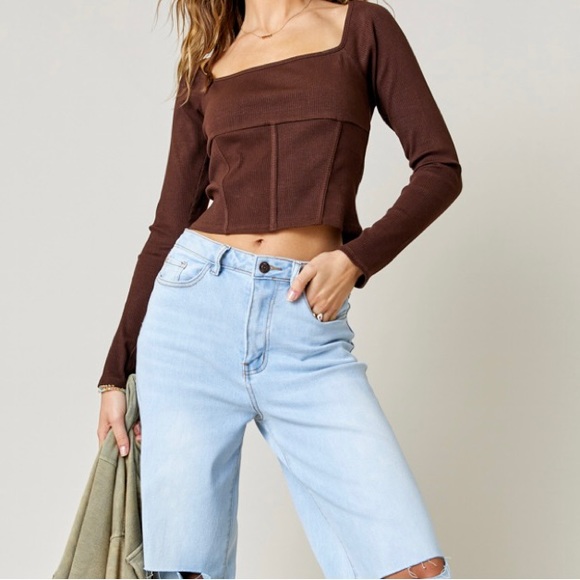 Blue Rain | Tops | New Brown Loren Ribbed Corset Top | Poshmark